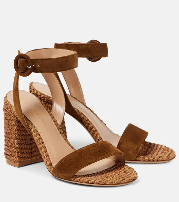 GIANVITO ROSSI Sue 85 Suede And Raffia Sandals - Brown