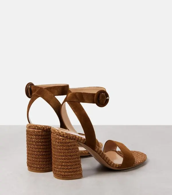 GIANVITO ROSSI Sue 85 Suede And Raffia Sandals
