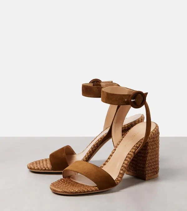 GIANVITO ROSSI Sue 85 Suede And Raffia Sandals
