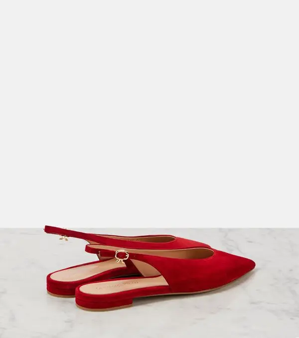GIANVITO ROSSI Suede Pointed Toe Slingback Flats - Red