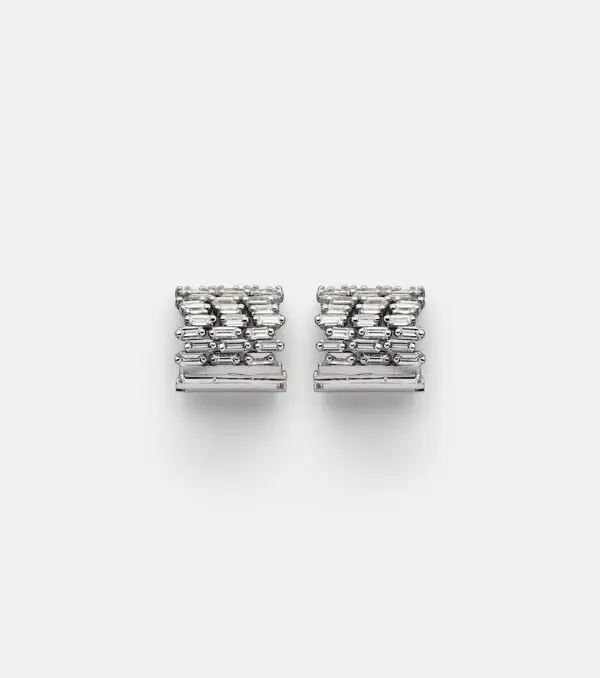 SUZANNE KALAN 18kt White Gold Diamond Rondelle Earrings - Silver