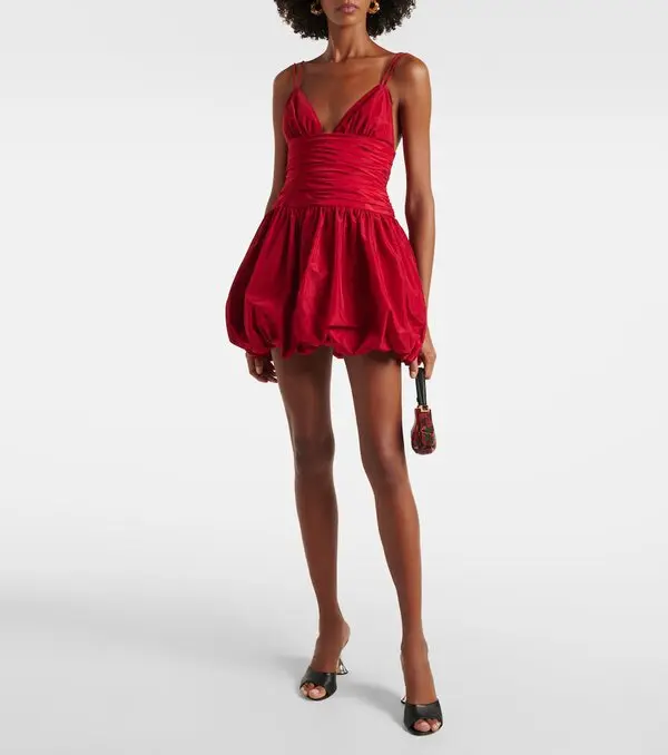 Staud Loren Ruched Mini Dress - Red