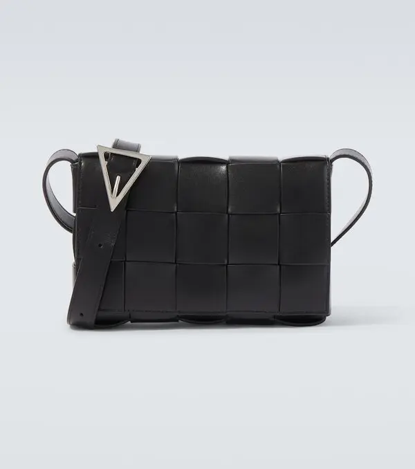 Bottega Veneta Cassette Intreccio Leather Crossbody Bag - Black