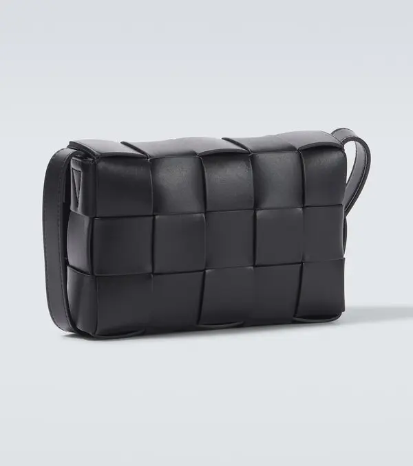 Bottega Veneta Cassette Intrecciato Leather Crossbody Bag - Black