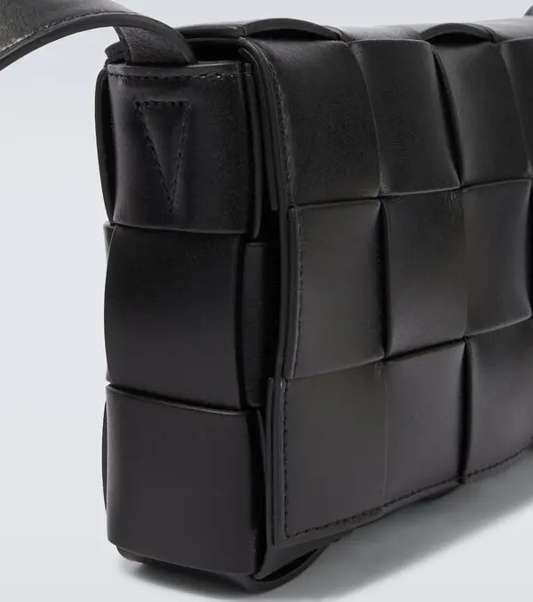Bottega Veneta Cassette Intrecciato Leather Crossbody Bag - Black