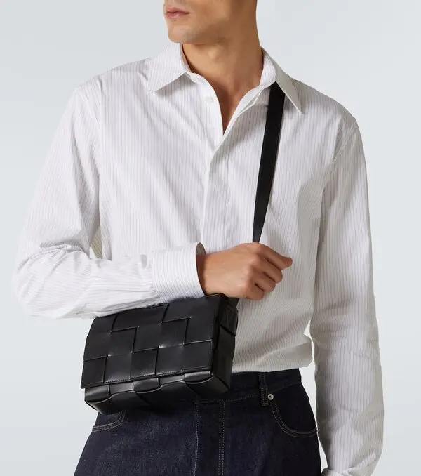 Bottega Veneta Cassette Intrecciato Leather Crossbody Bag - Black
