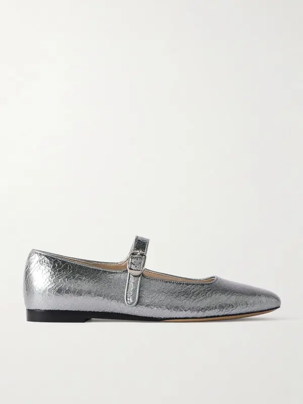 Le Monde Beryl Metallic Cracked-leather Mary Jane Flats - Silver