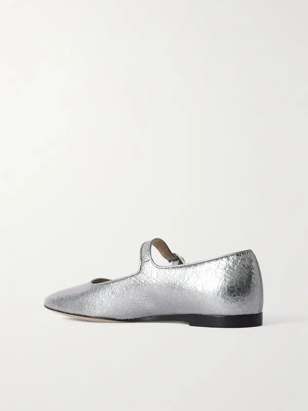 Le Monde Beryl Metallic Cracked-leather Mary Jane Flats - Silver