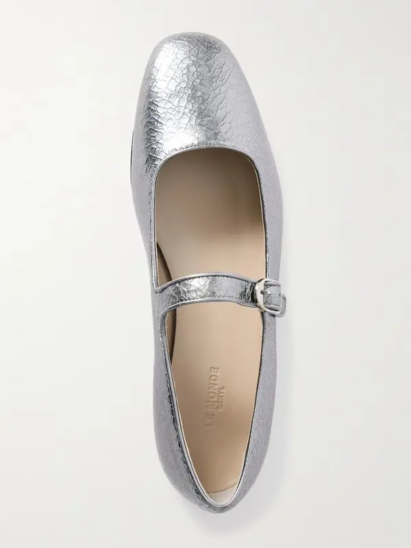 Le Monde Beryl Metallic Cracked-leather Mary Jane Flats - Silver