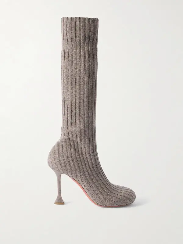 Amina Muaddi Veneda Ribbed Stretch-knit Sock Boots - Gray