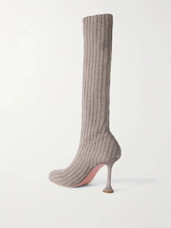Amina Muaddi Veneda Ribbed Stretch-knit Sock Boots - Gray