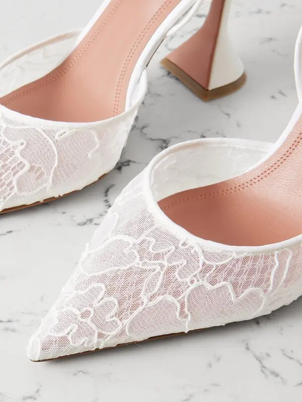 Amina Muaddi Holli Lace And Leather Slingback Pumps - Neutrals