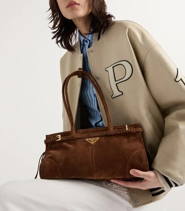 Prada Medium Suede Bonnie Shoulder Bag - Brown