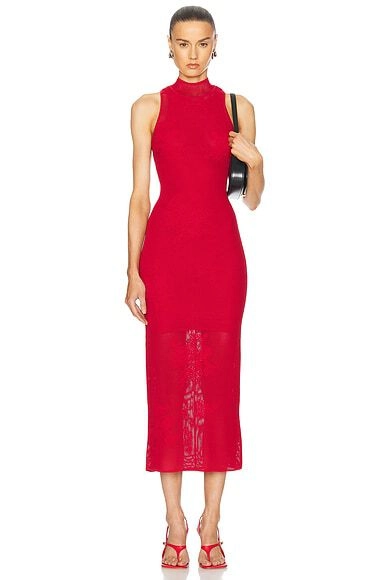 FLEUR DU MAL Lace Pointelle Knit Racer Dress - Ruby Red