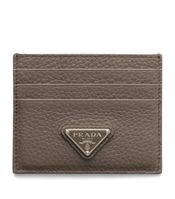 Prada Leather Triangle Card Holder - Grey