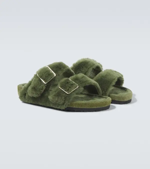 BIRKENSTOCK Arizona Shearling-lined Suede Sandals - Green