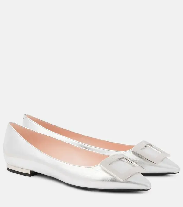 ROGER VIVIER Metallic Leather Ballet Flats - Silver