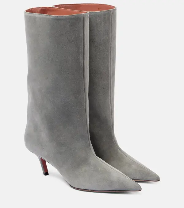 Amina Muaddi Fiona 60 Suede Boots - Grey