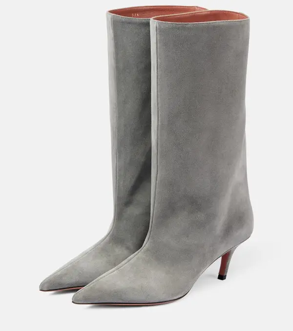 Amina Muaddi Fiona 60 Suede Boots - Grey