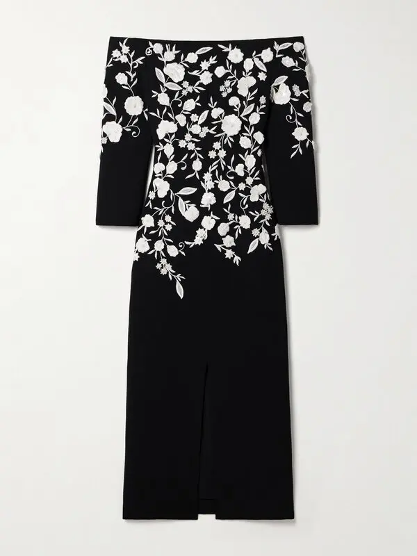 Carolina Herrera Off-the-shoulder Embroidered Crepe Gown - Black