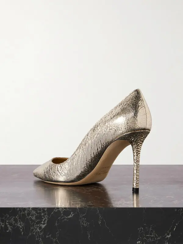 JIMMY CHOO Romy Metallic Crinkled-leather Pumps