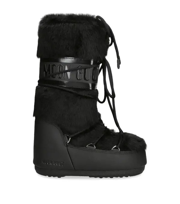Moon Boot Icon Faux Fur Trimmed Lace-up Boots - Black
