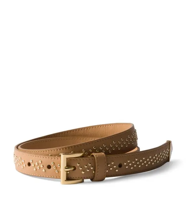 Prada Leather Studded Belt - Neutral