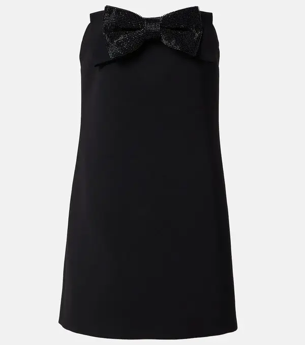 SELF-PORTRAIT Beaded Bow-detail Crepe Minidress - Black