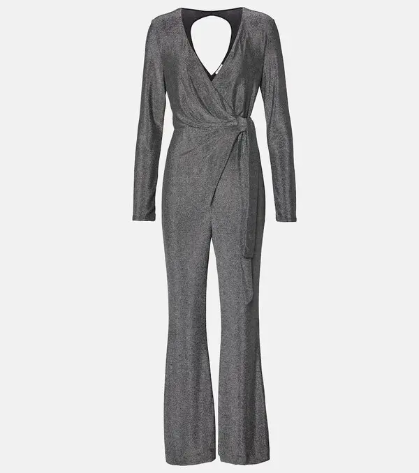 Diane Von Furstenberg Cosima Two Lame Wrap Jumpsuit - Silver