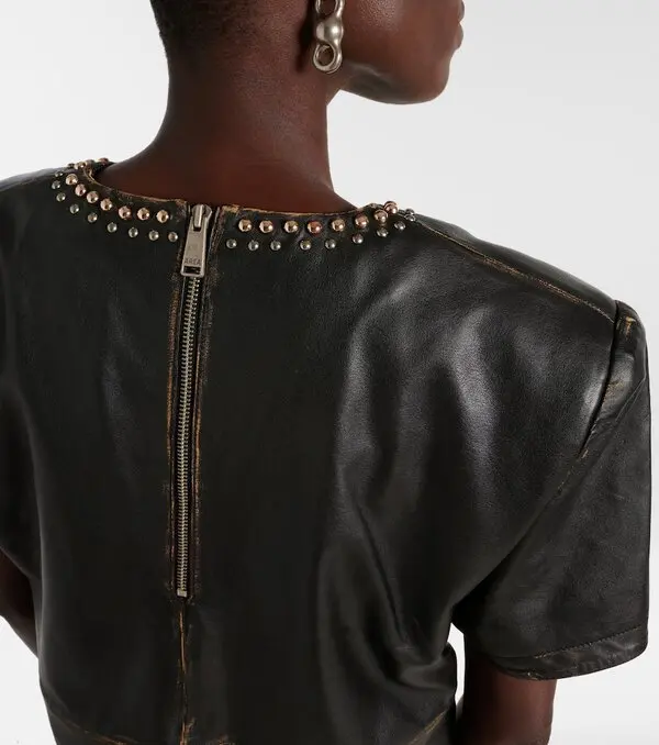 AREA Studded Leather Shirt Dress
