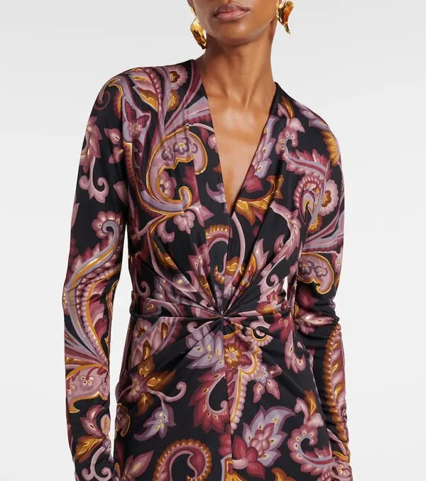 Etro Paisley Gathered Midi Dress