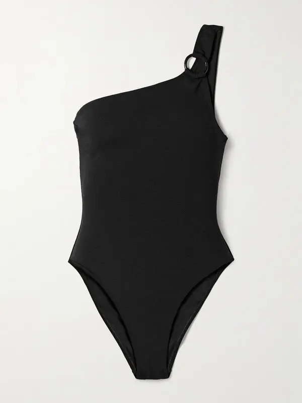 Matteau One-shoulder Embellished Stretch Recycled-crepe Swimsuit - Black
