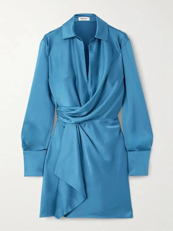 Simkhai Talit Draped Satin Mini Dress - Blue