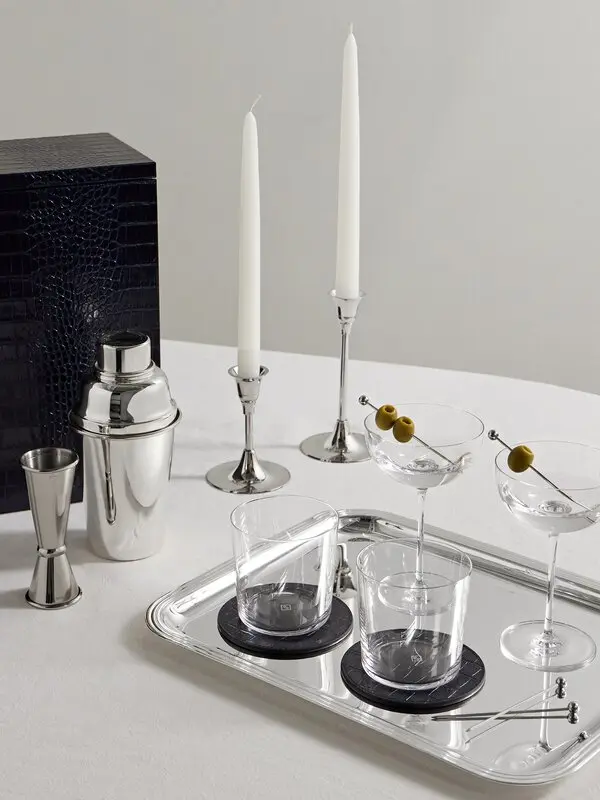 Smythson Mara Croc-effect Leather Bar Set
