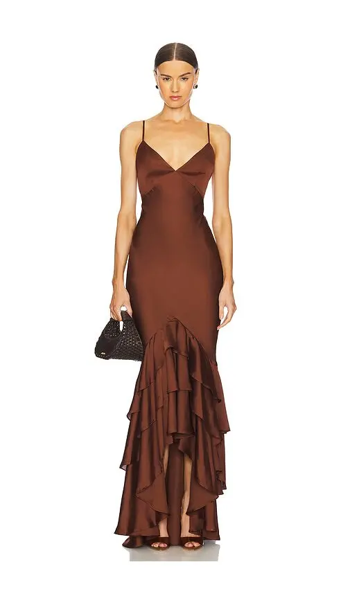 LOVERS AND FRIENDS Cleo Satin Gown - Chocolate