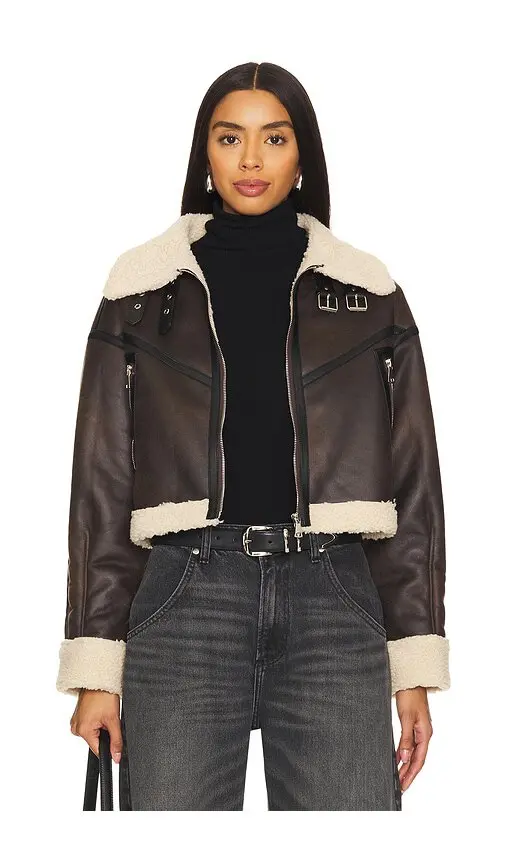 Superdown Faux Leather Biker Jacket With Faux Fur Trim
