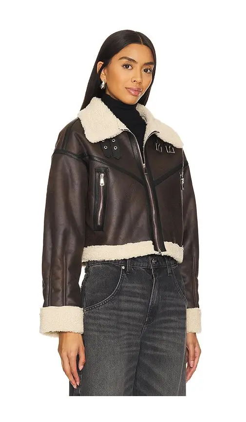 Superdown Faux Leather Biker Jacket With Faux Fur Trim