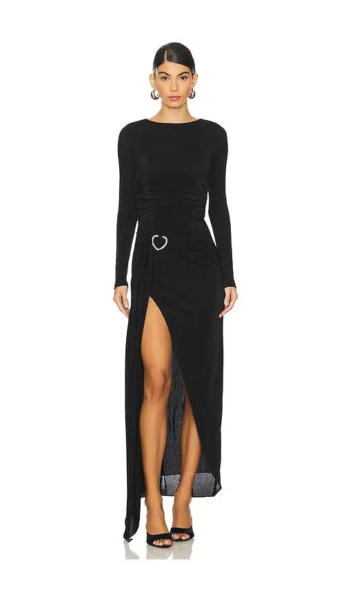 Superdown Long-sleeve Maxi Dress With Rhinestone Heart Detail - Black