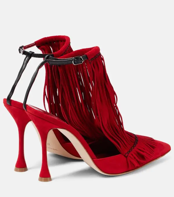 Manolo Blahnik Fiki 105 Suede Pumps With Fringe Detailing
