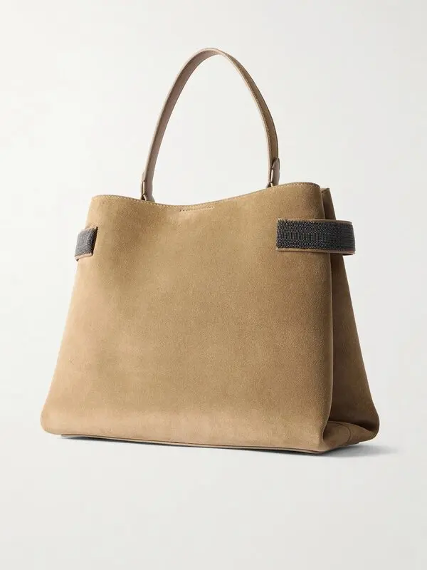 Brunello Cucinelli Suede Shoulder Bag With Monili Embellishment