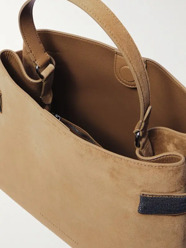 Brunello Cucinelli Suede Shoulder Bag With Monili Embellishment