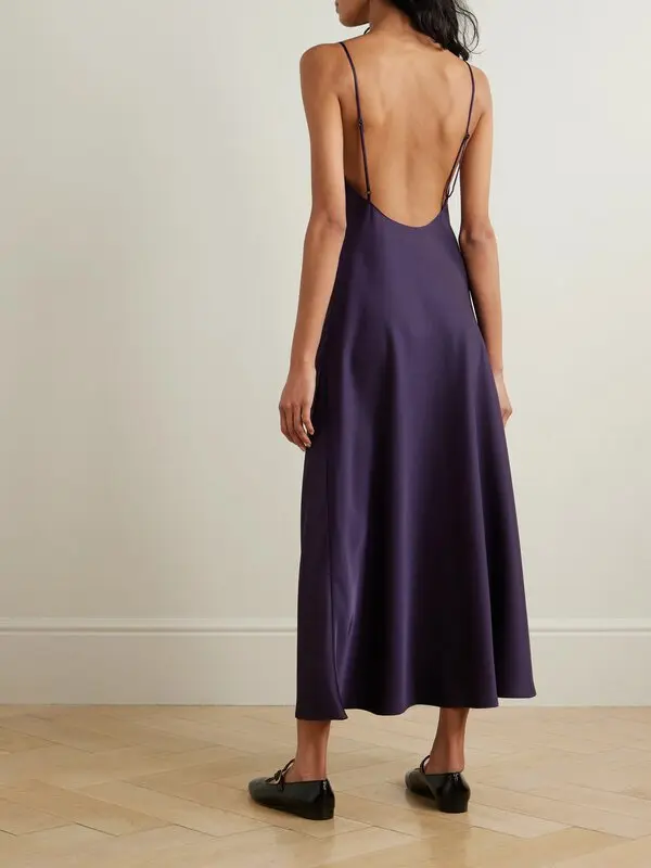 LESET Barb Open-back Washed-satin Midi Dress