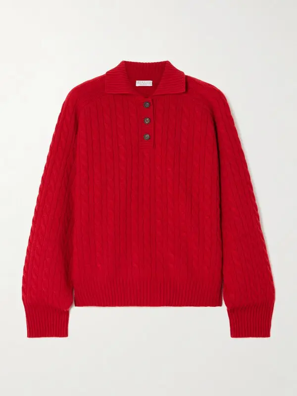 Brunello Cucinelli Cable-knit Cashmere Polo Sweater - Red
