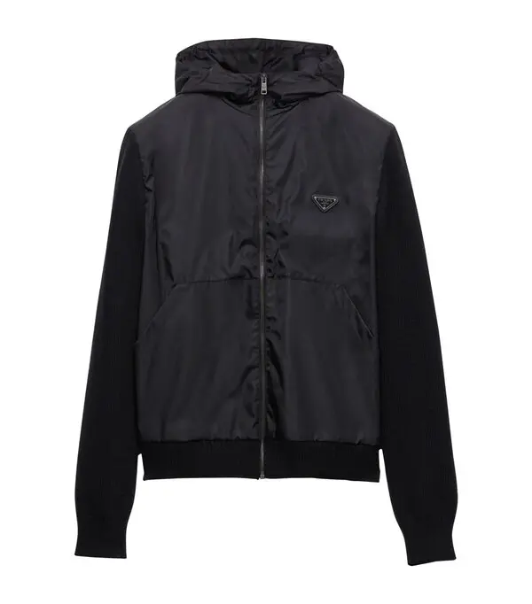 Prada Wool-cashmere Sleeve Zip-up Hoodie