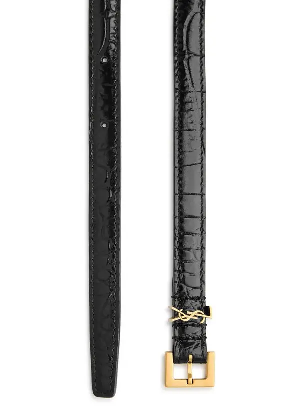 Saint Laurent Cassandre Extra Thin Croc-effect Leather Belt