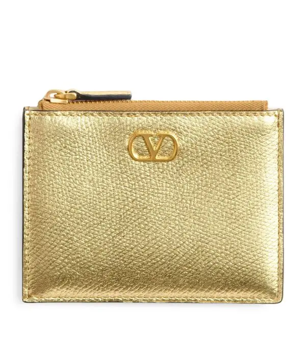 Valentino Garavani Leather Vlogo Coin And Card Holder - Gold