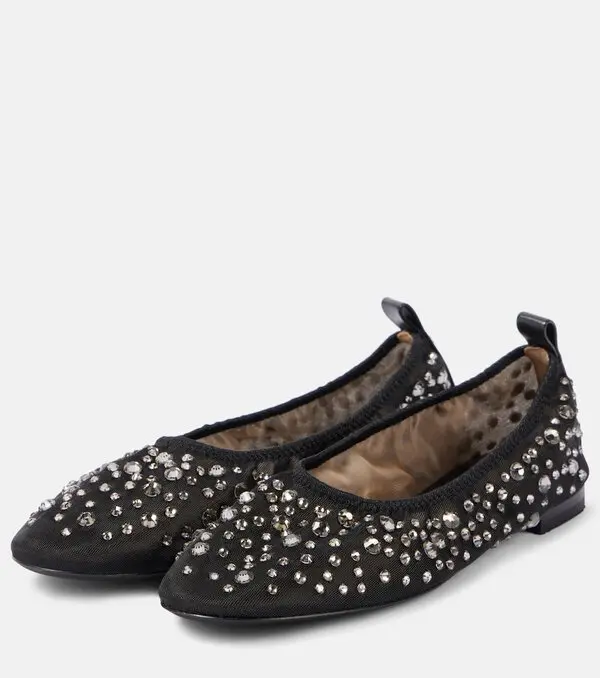 Tory Burch Embellished Mesh Ballet Flats - Black