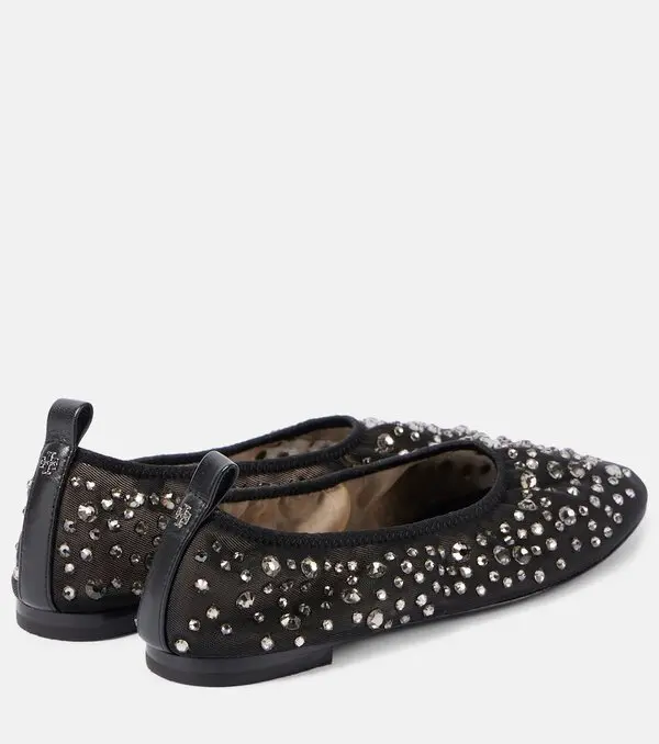 Tory Burch Embellished Mesh Ballet Flats - Black