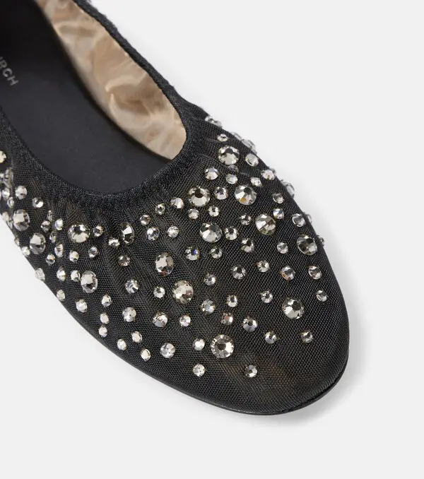 Tory Burch Embellished Mesh Ballet Flats - Black