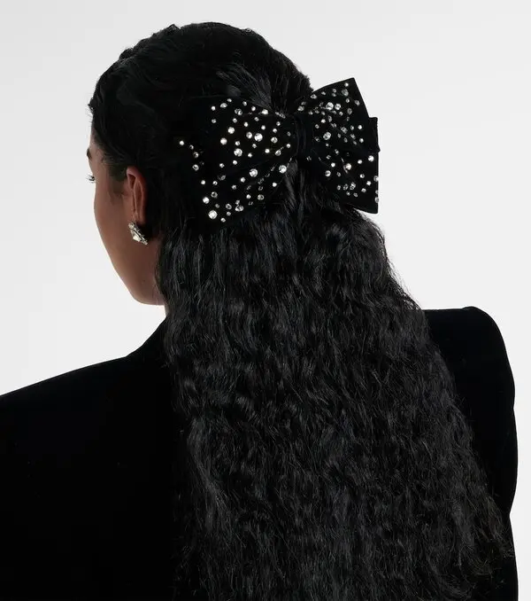 JENNIFER BEHR Loren Crystal-embellished Velvet Bow Barrette